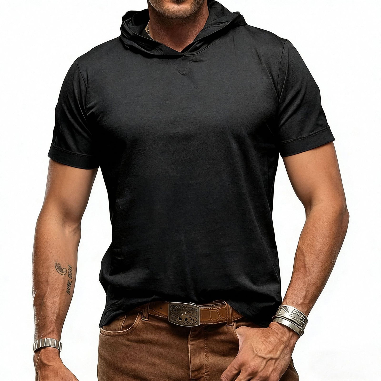 Click here for Rkstn Mens Solid Color Short-Sleeved Hooded Top Ca... prices