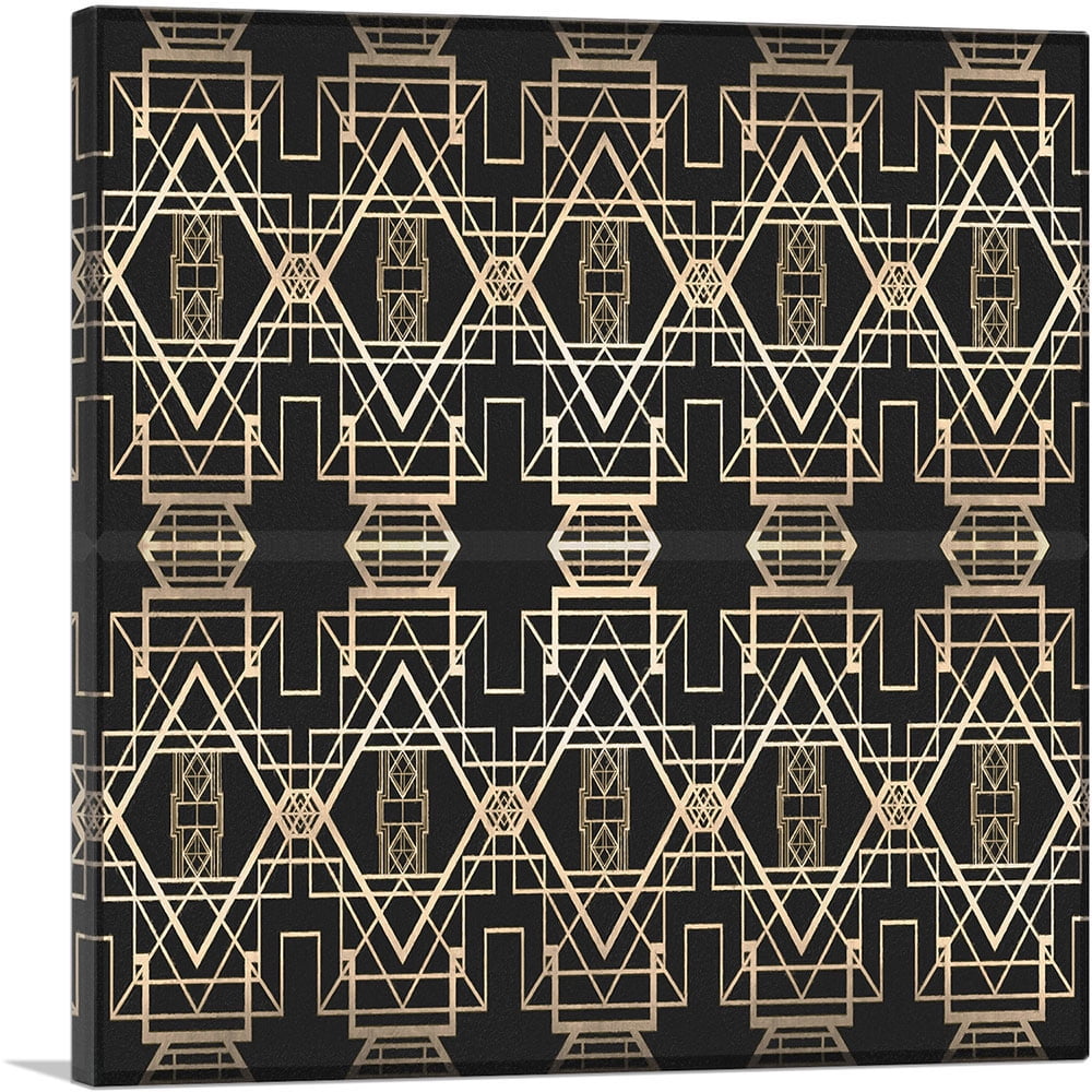 ARTCANVAS Art Deco Tan Design on Black Square Canvas Art Print - Size ...
