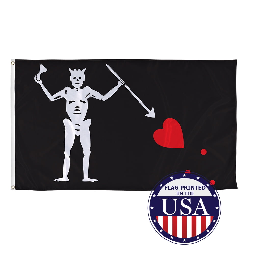 Vispronet Blackbeard Pirate Flag, 3ft x 5ft, Jolly Roger Flag, Outdoor ...