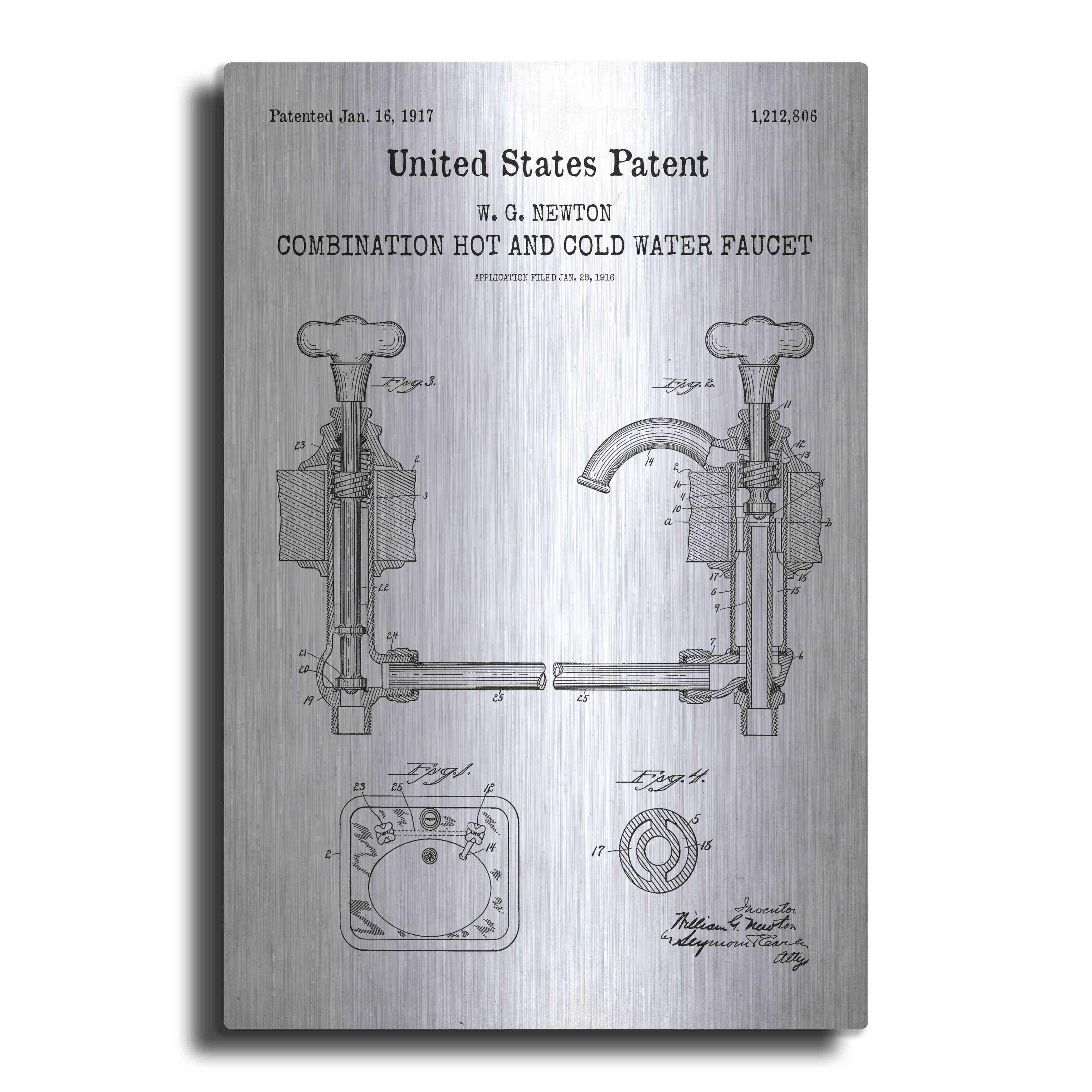 Luxe Metal Art 'Faucet Blueprint Patent White' Acrylic Glass Wall Art ...