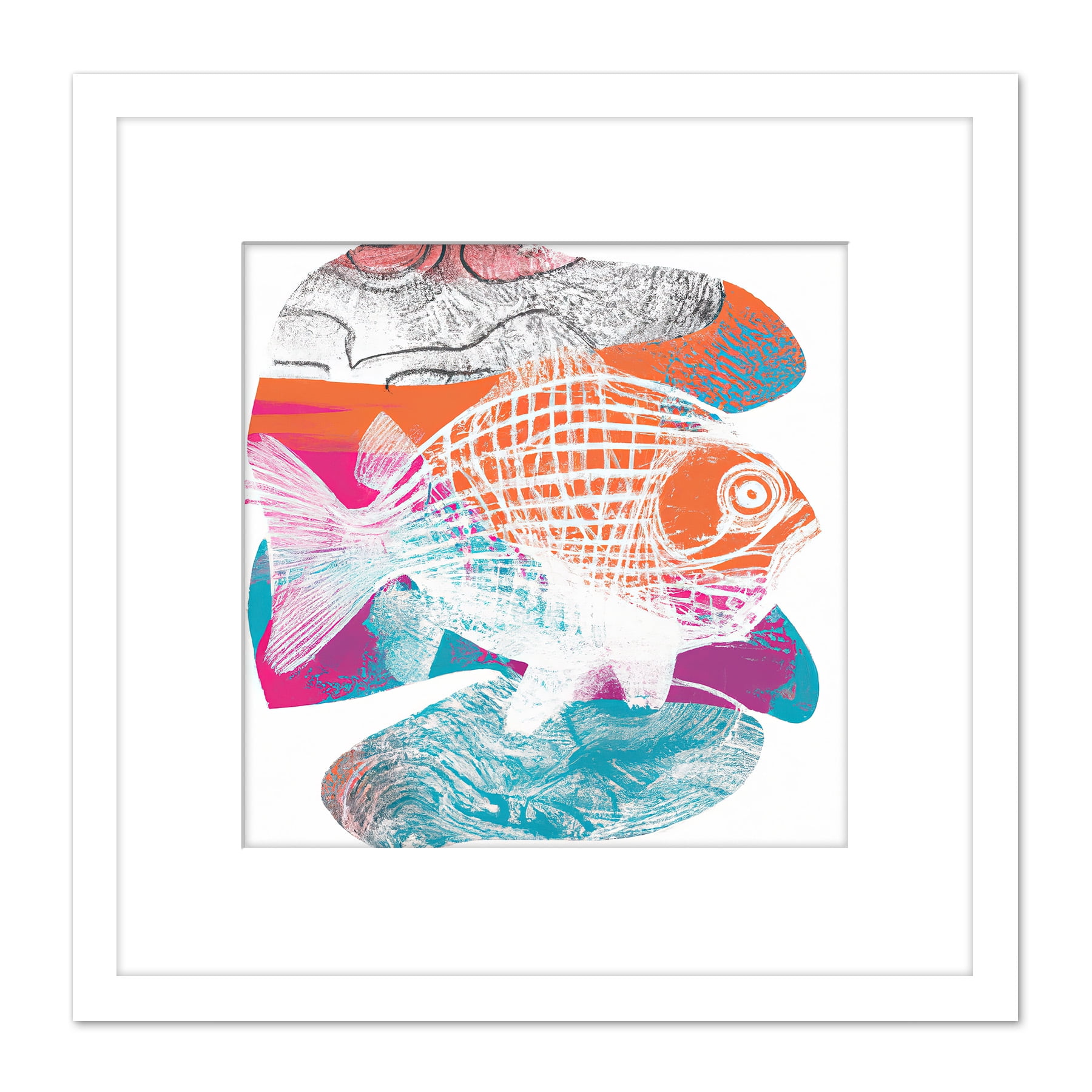 Abstract Swimming Fish Pastel Sketch Illustration Orange Blue Patterns ...