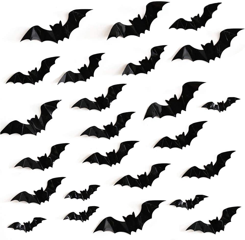 48 Pcs Halloween 3D Scary Black Bat Stickers PVC Bat Wall Decals for ...