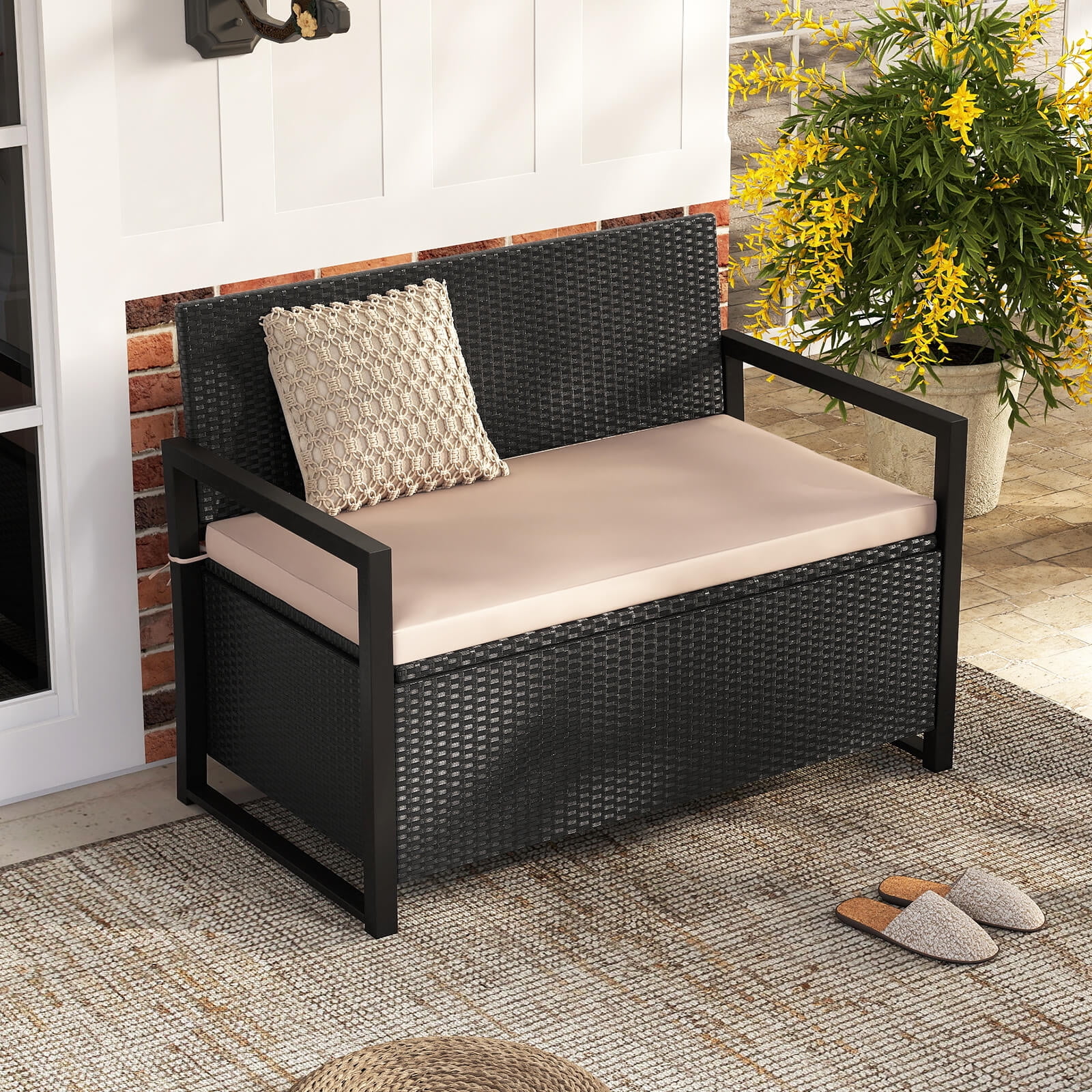 Click here for Costway Patio Storage Bench Wicker Loveseat With B... prices