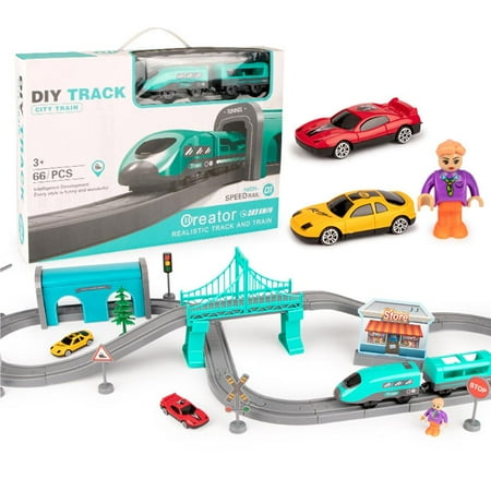 mmirethe 66pcs/set Plastic Train Cars Railroad Tracks for Kids Magnetic ...