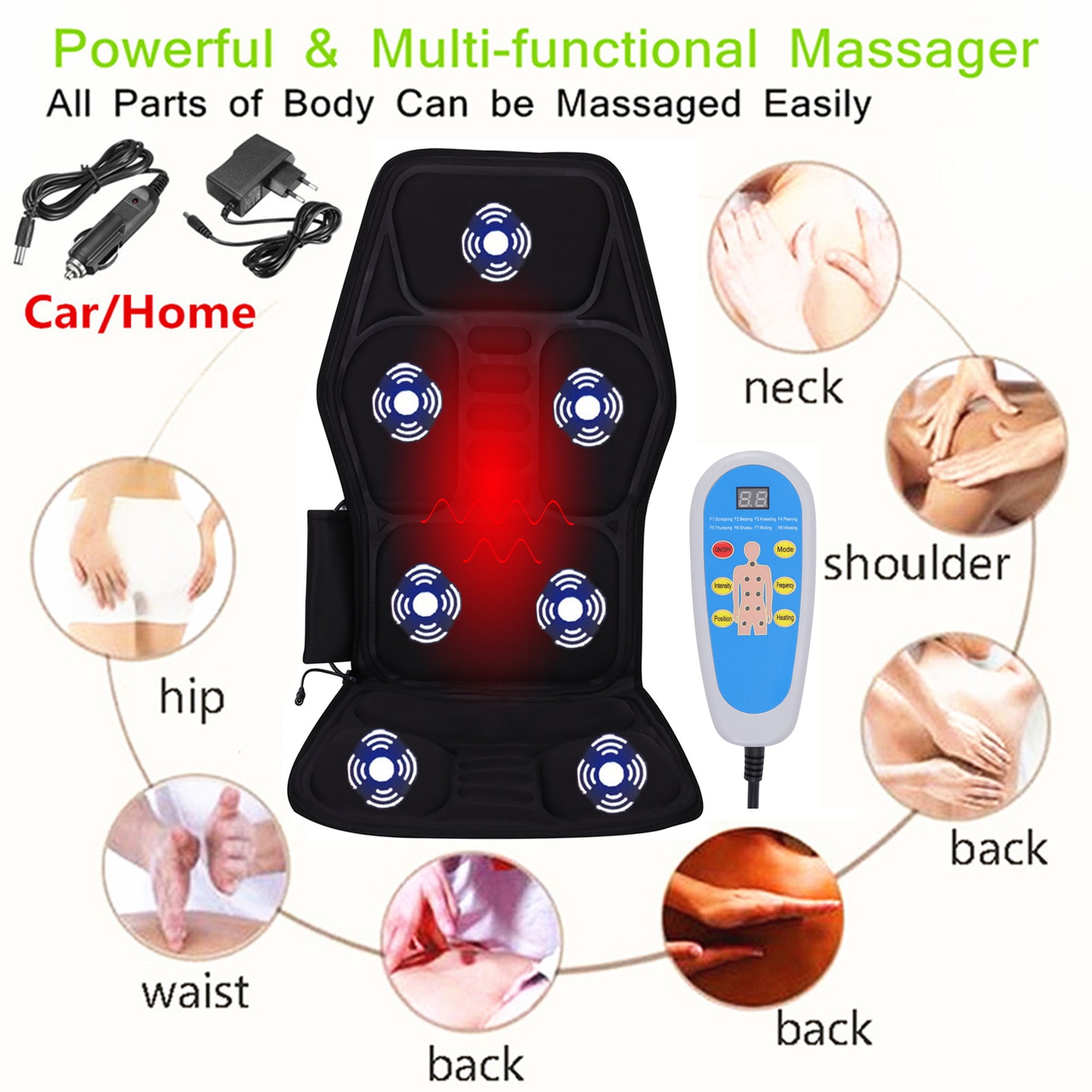 SAYFUT Full Back Massager, 3 Mode Vibration Heated Massage Seat Cushion ...
