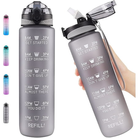 Kartokner Water Bottle with Straw and Time Marker, 32oz Motivational Water Bottle, BPA Free ...