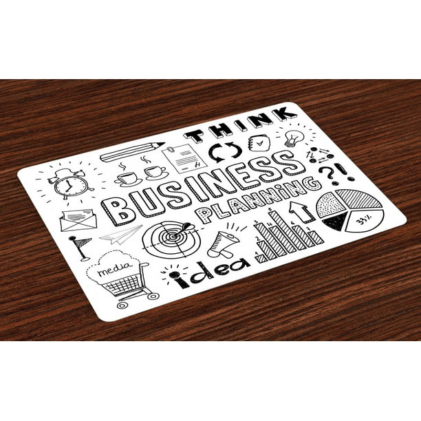 Doodle Placemats Set of 4 Business Planning Theme Doodle Icons Set ...