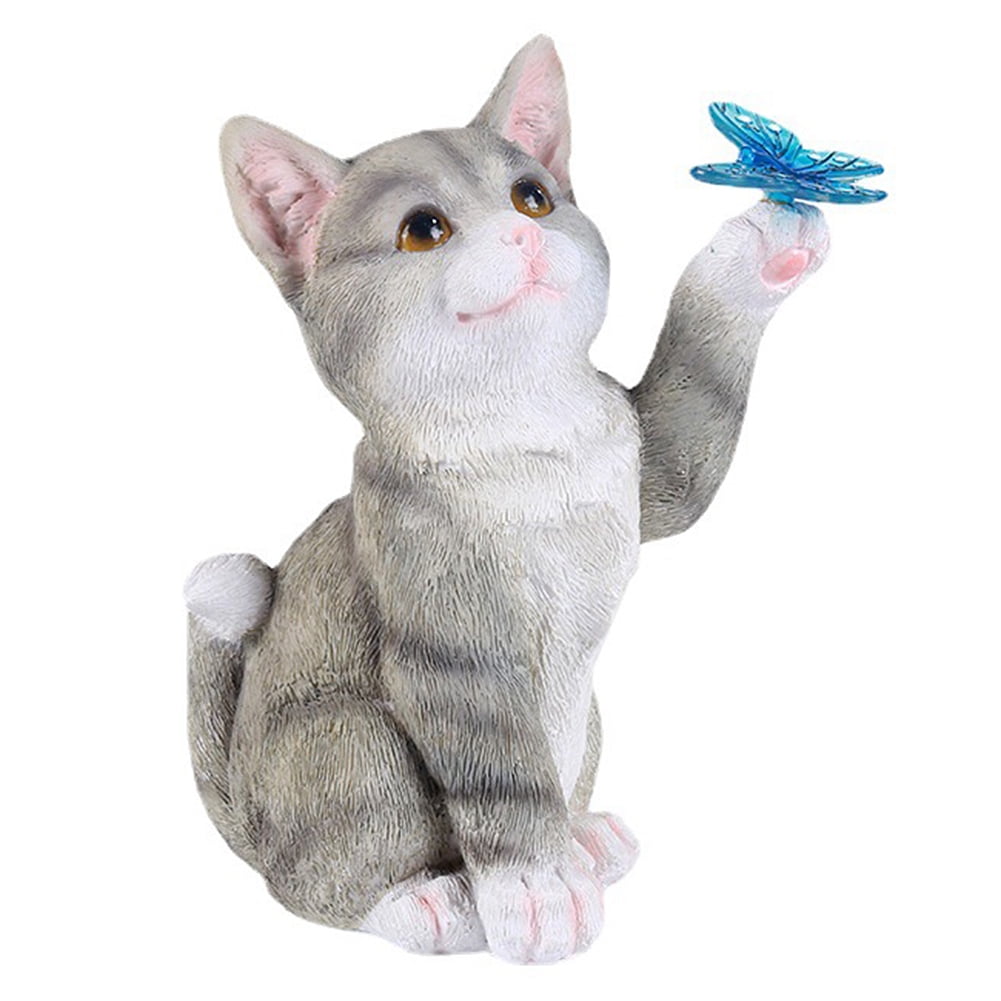 Solar Cat Figurines Art Luminous Resin Animal Cats Statue Art for ...