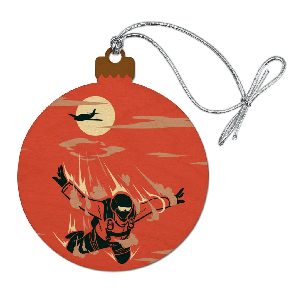 Skydiver Skydiving Out of Plane Wood Christmas Tree Holiday Ornament ...