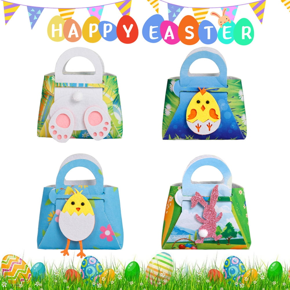 Easter Gift Bags 4 Pack Reusable Easter Basket for Kids Felt Easter ...