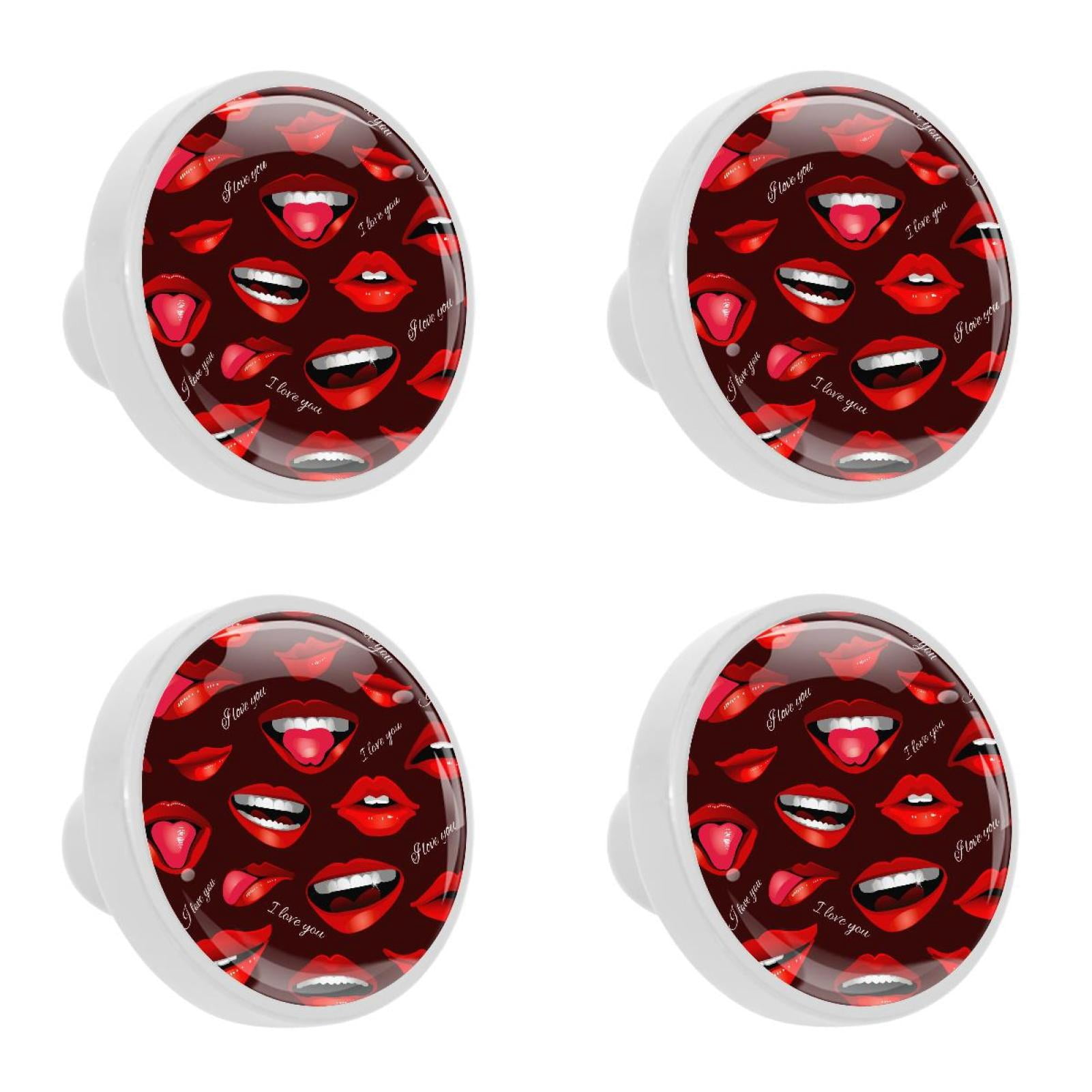 4 Pcs I Love You Red Mouth Lips Knobs for Kitchen Cabinet Cupboard ...