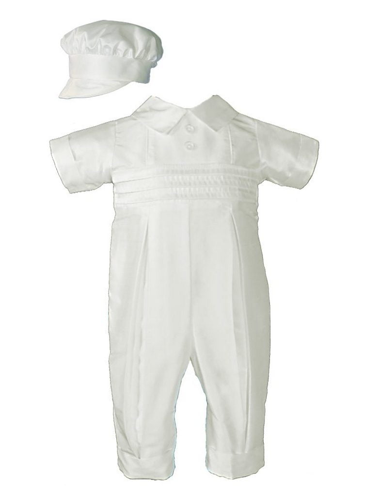 Baby Boys Ivory Silk Pleated Pants Pin Tuck Hat Christening Coverall 12 ...