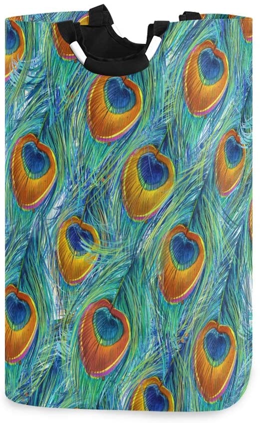 Vintage Peacock Feather Laundry Basket with Handles Large Storage Bin ...