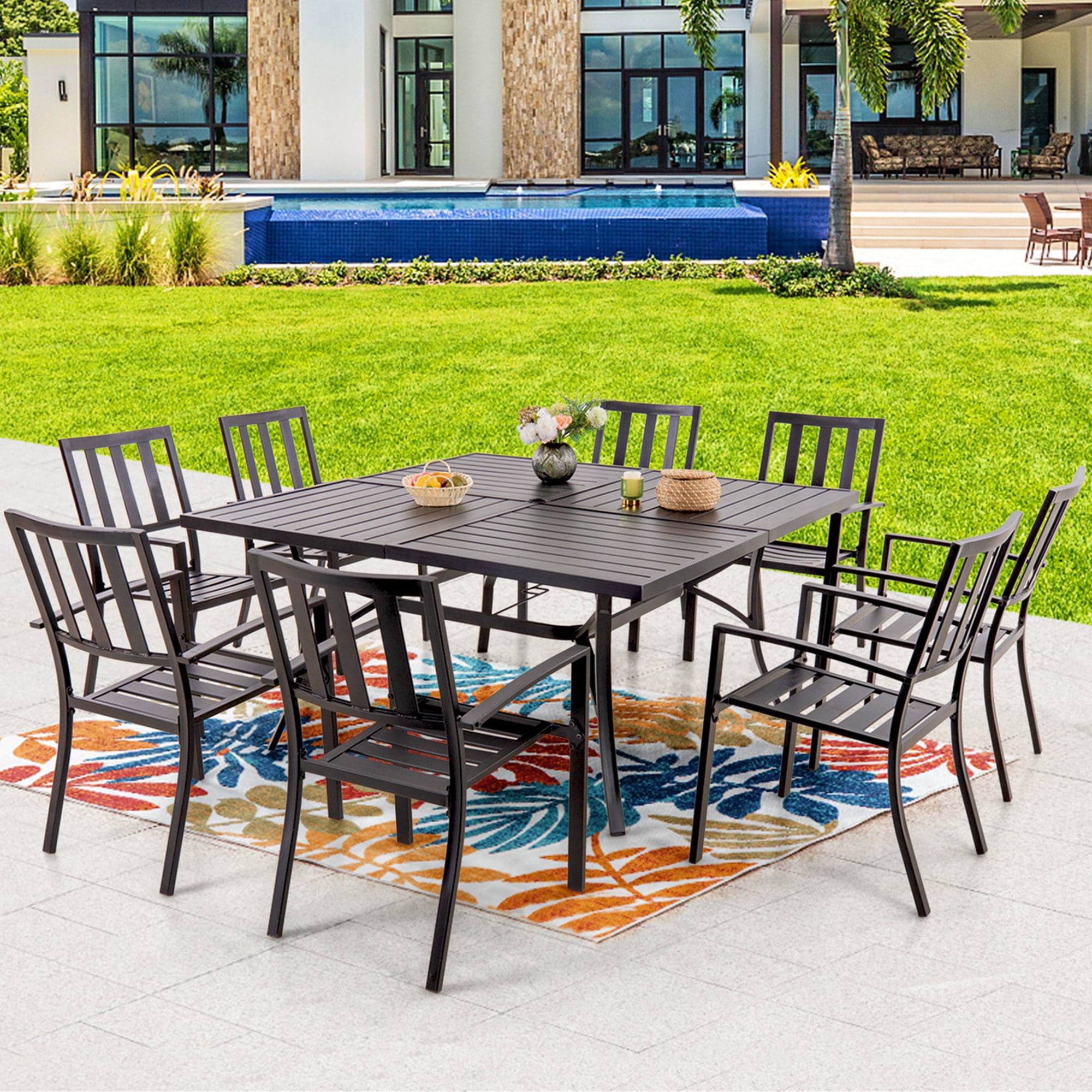 Summit Living 9-Piece Outdoor Dining Set for 8-Person, Stack-able ...