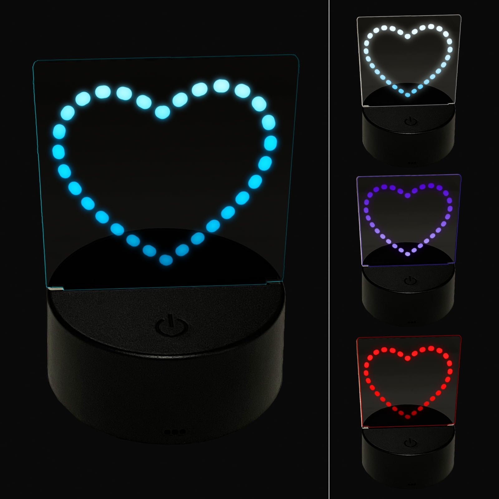 Dotted Heart Outline LED Night Light Sign 3D Illusion Desk Nightstand ...