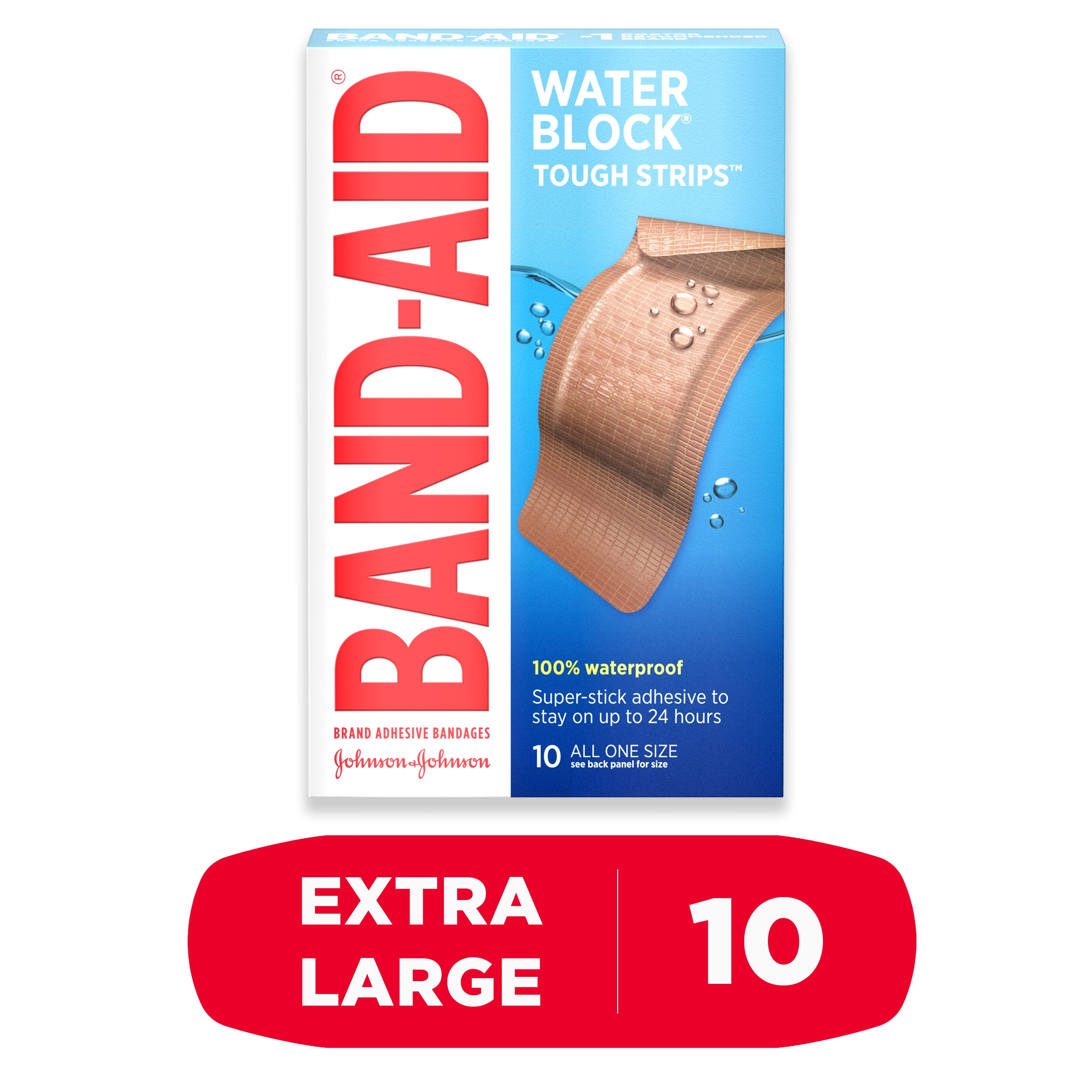 Band-Aid Brand Water Block Tough Strips Bandages, Extra Large, 10 ct ...