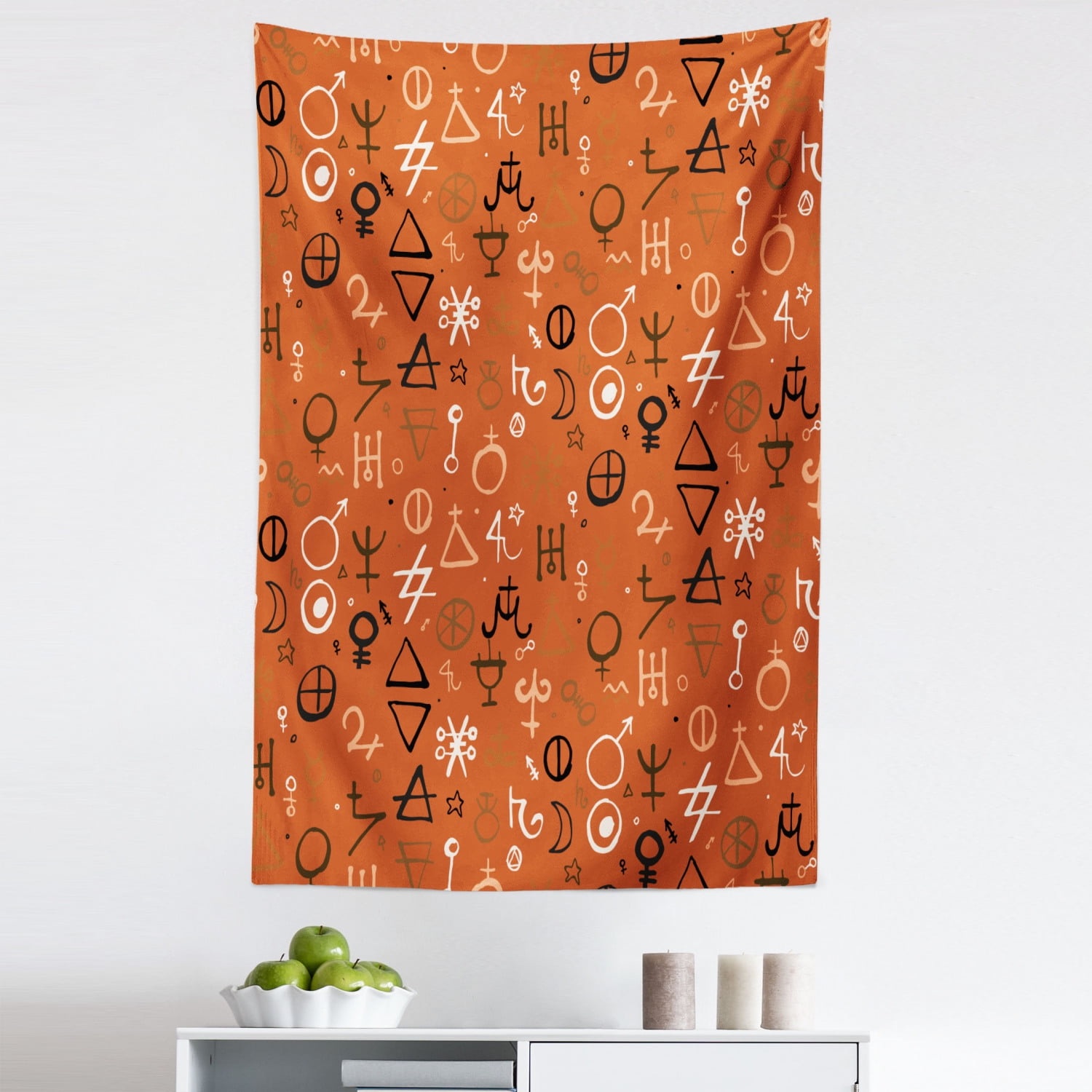 Orange Tapestry, Diverse Western Aztec Alchemy over Colorful Backdrop ...