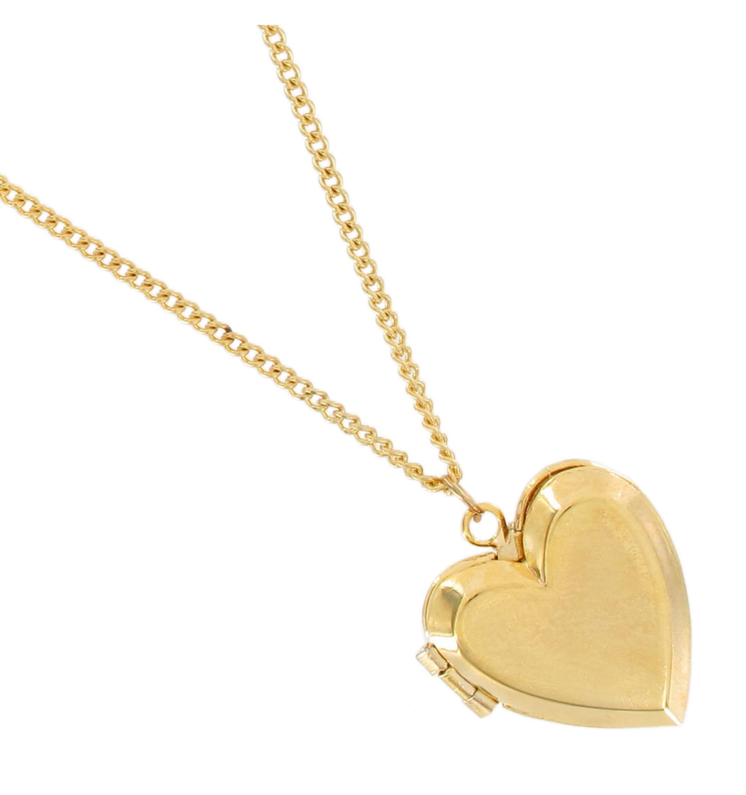 Tiny Small 3/4" Gold Tone Beveled Plain Heart Locket Pendant Necklace ...