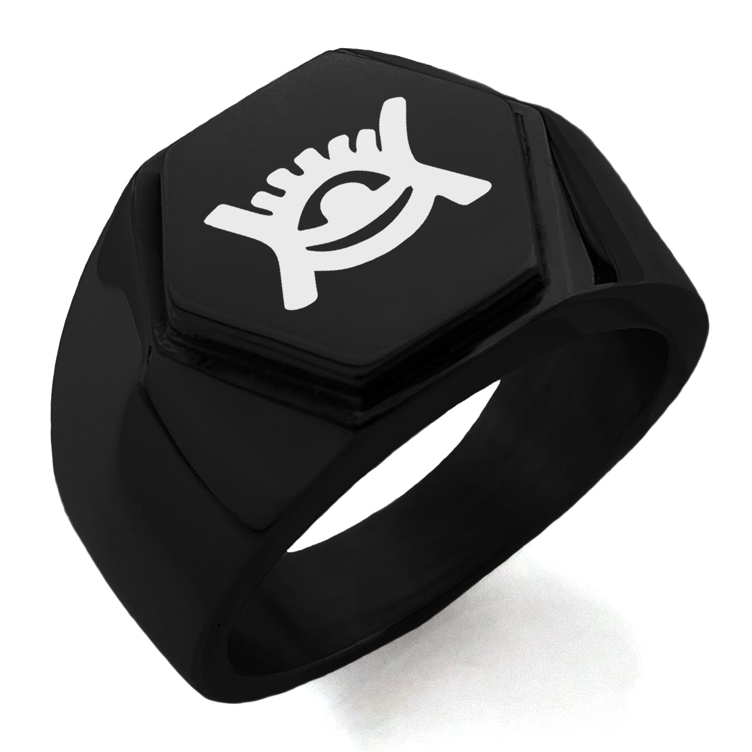 Stainless Steel Aztec Universe Rune Engraved Hexagon Crest Flat Top ...