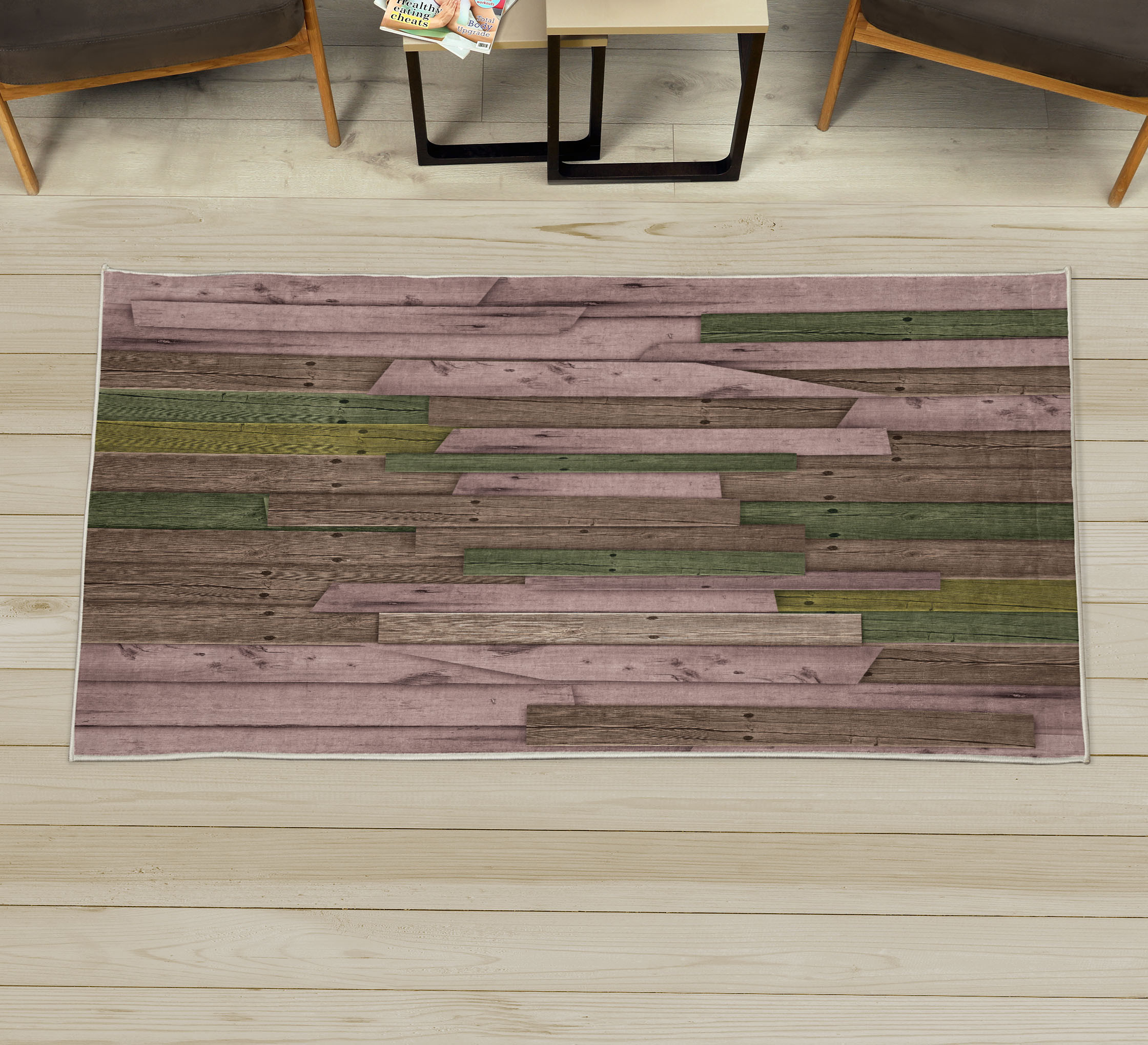 Rustic Decorative Rug, Grunge Wood Planks Barn House Door Nails Country ...