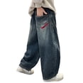 Boys Jeans Handsome Cool Curved Blade Denim Loose Wide Leg Casual Pants ...