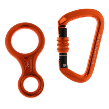Aluminum Alloy Descender + D Shape Carabiner Rock Climbing Orange ...