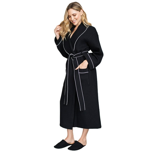 LOTUS LINEN Women's Piped Waffle Robes - Luxury Bathrobe for Women ...
