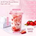 50 Pack 16 oz Pink Plastic Party Cups with Sip Lids, Disposable Iced ...