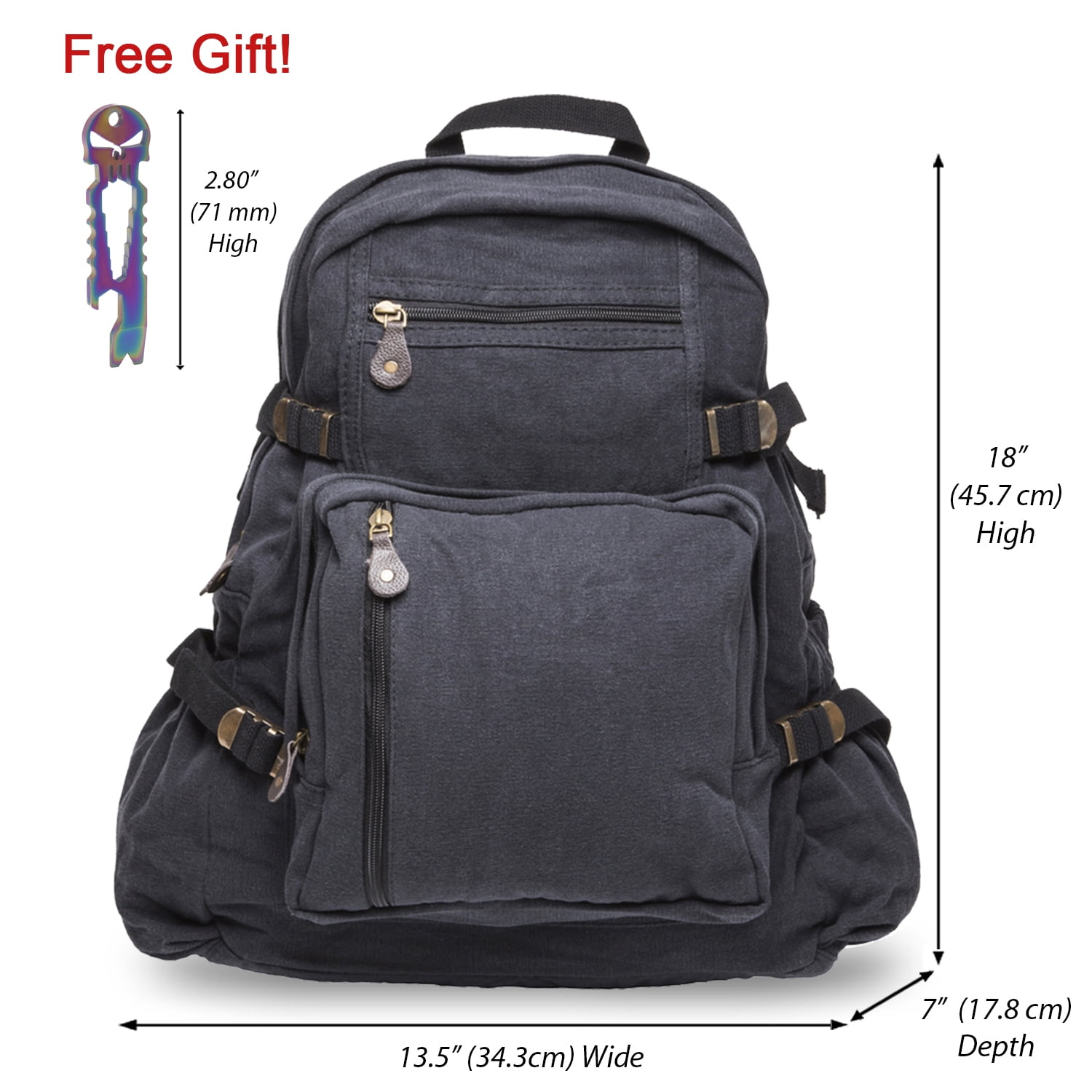 Heavyweight Canvas Backpack Bag, Black, Large with Rainbow FREE ...