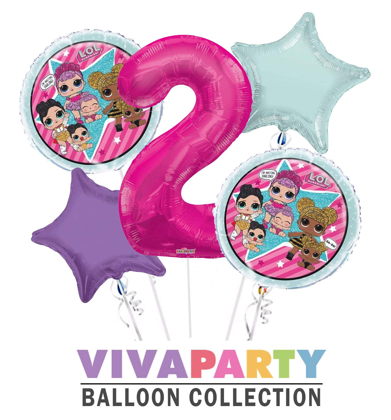 LOL Round Balloon Bouquet 5 pc, 2nd Birthday, Hot Pink Number 2 Jumbo ...
