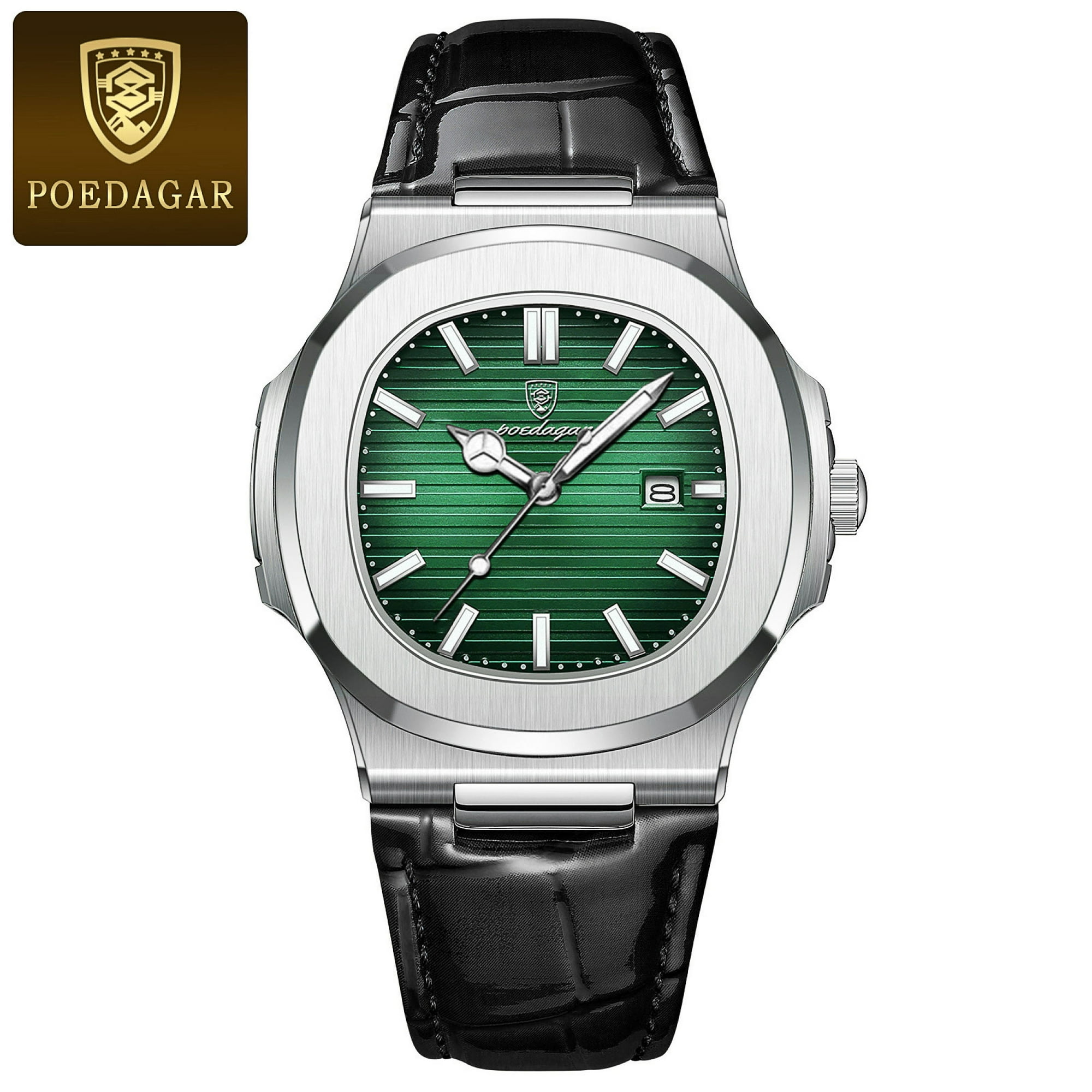 Click here for Poedagar Mens Luxury Silver Green Quartz Belt Leat... prices