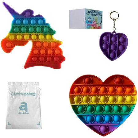 Rainbow Unicorn and Heart Push Pop Bubble Fidget Toy with popper toy ...
