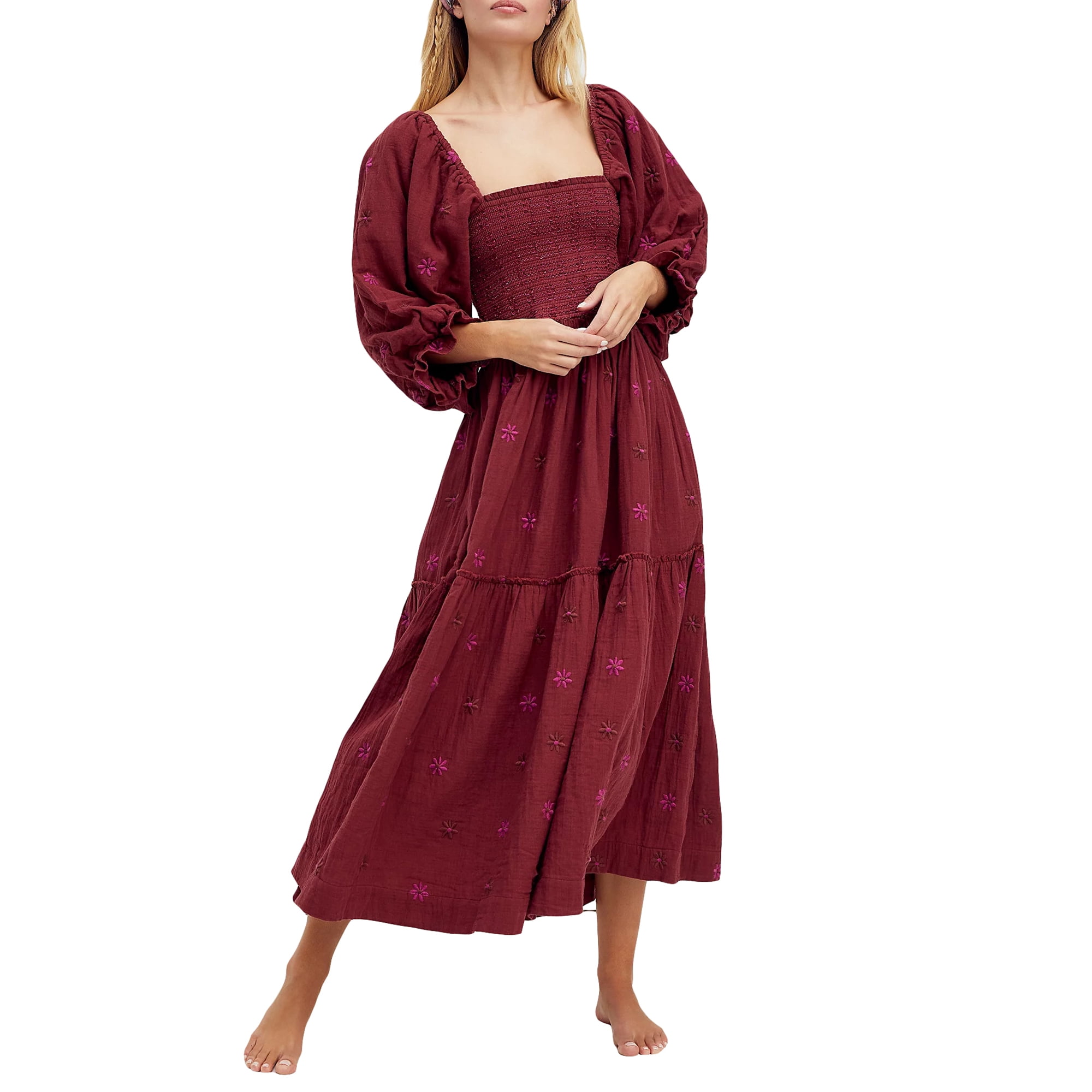 Click here for Fortune Women Bohemian Dress Casual Puff Sleeve Em... prices