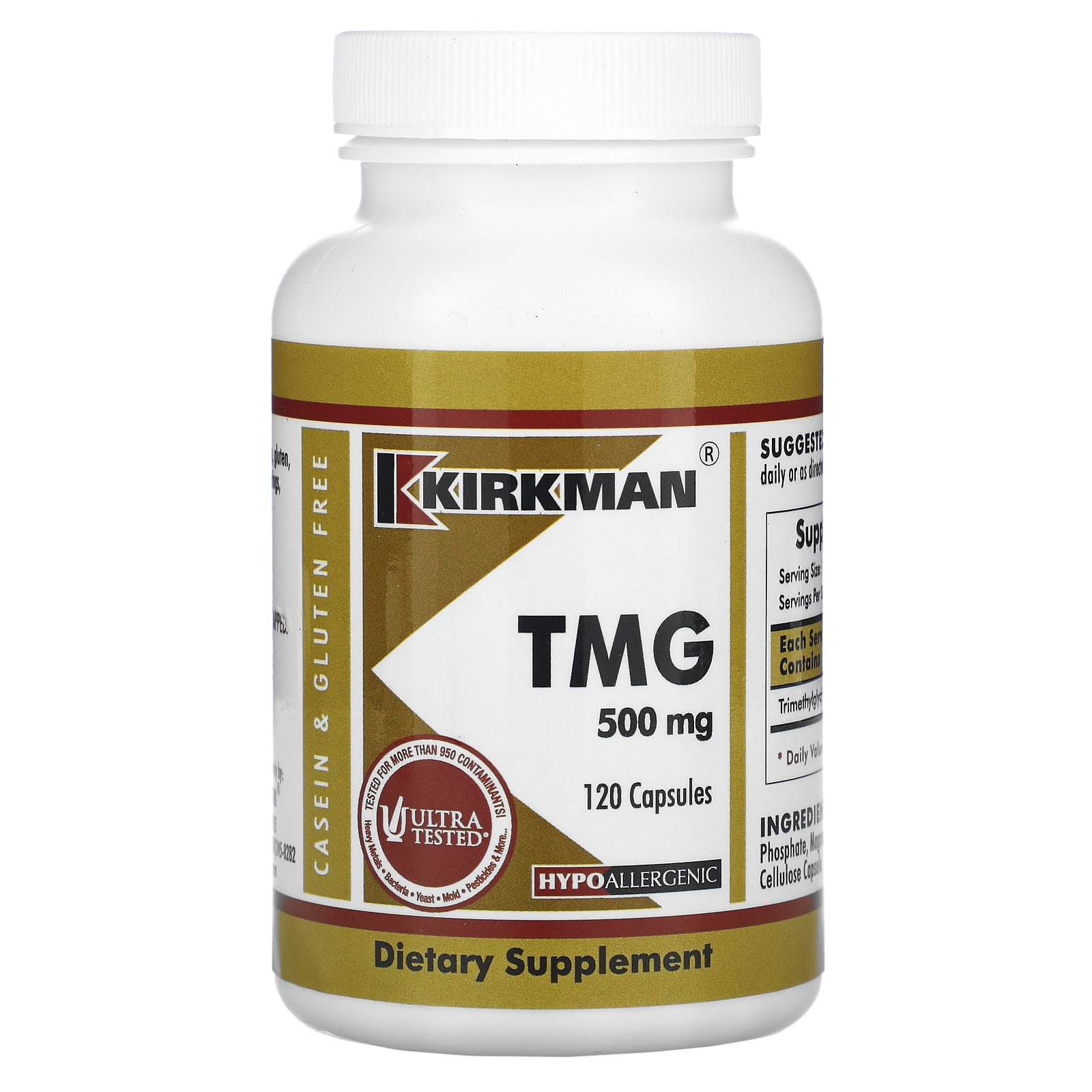 Kirkman Labs TMG , 500 mg, 120 Capsules - Walmart.com - Walmart.com