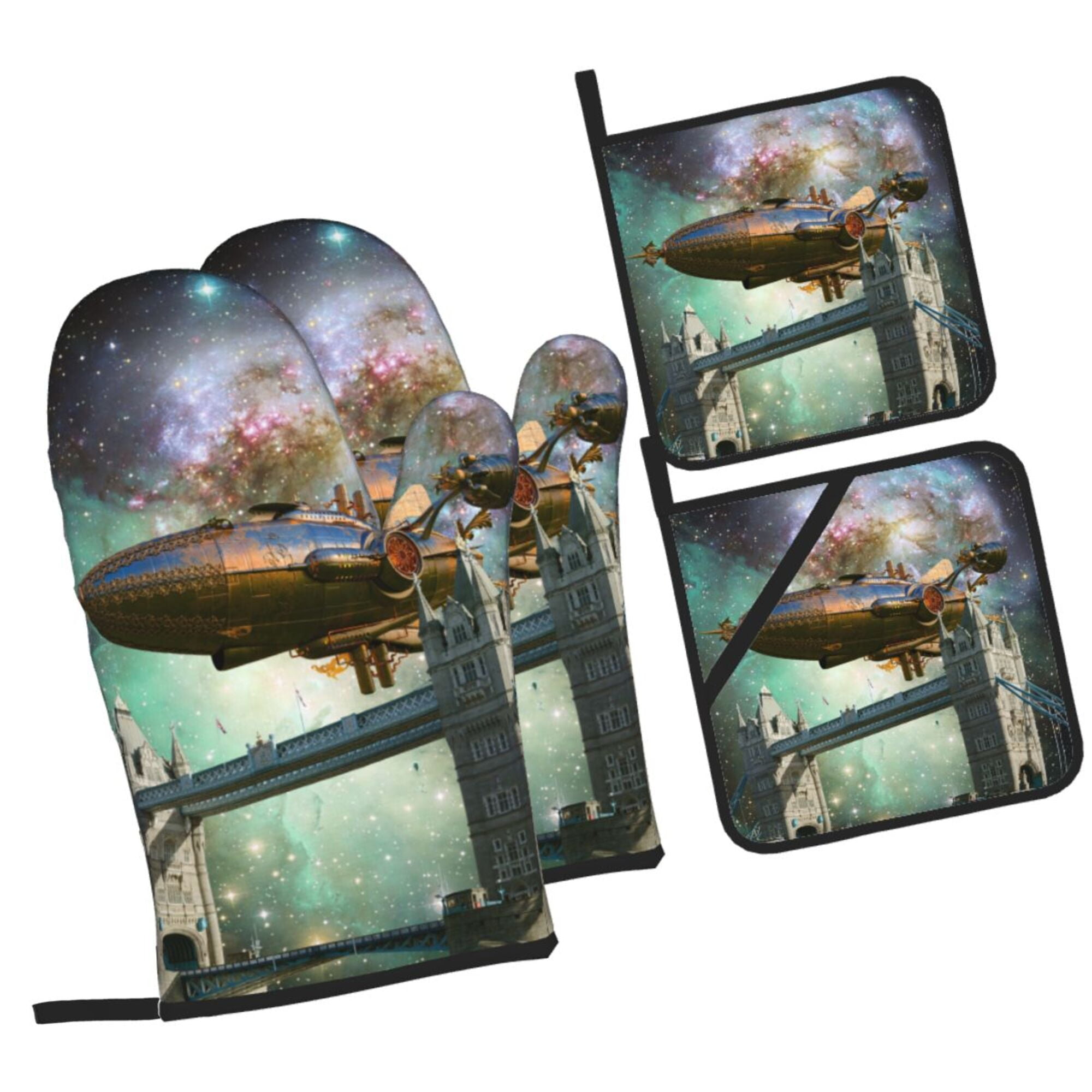 ZICANCN Oven Mitts and Pot Holders Sets,Fantasy Airship Surrealism ...