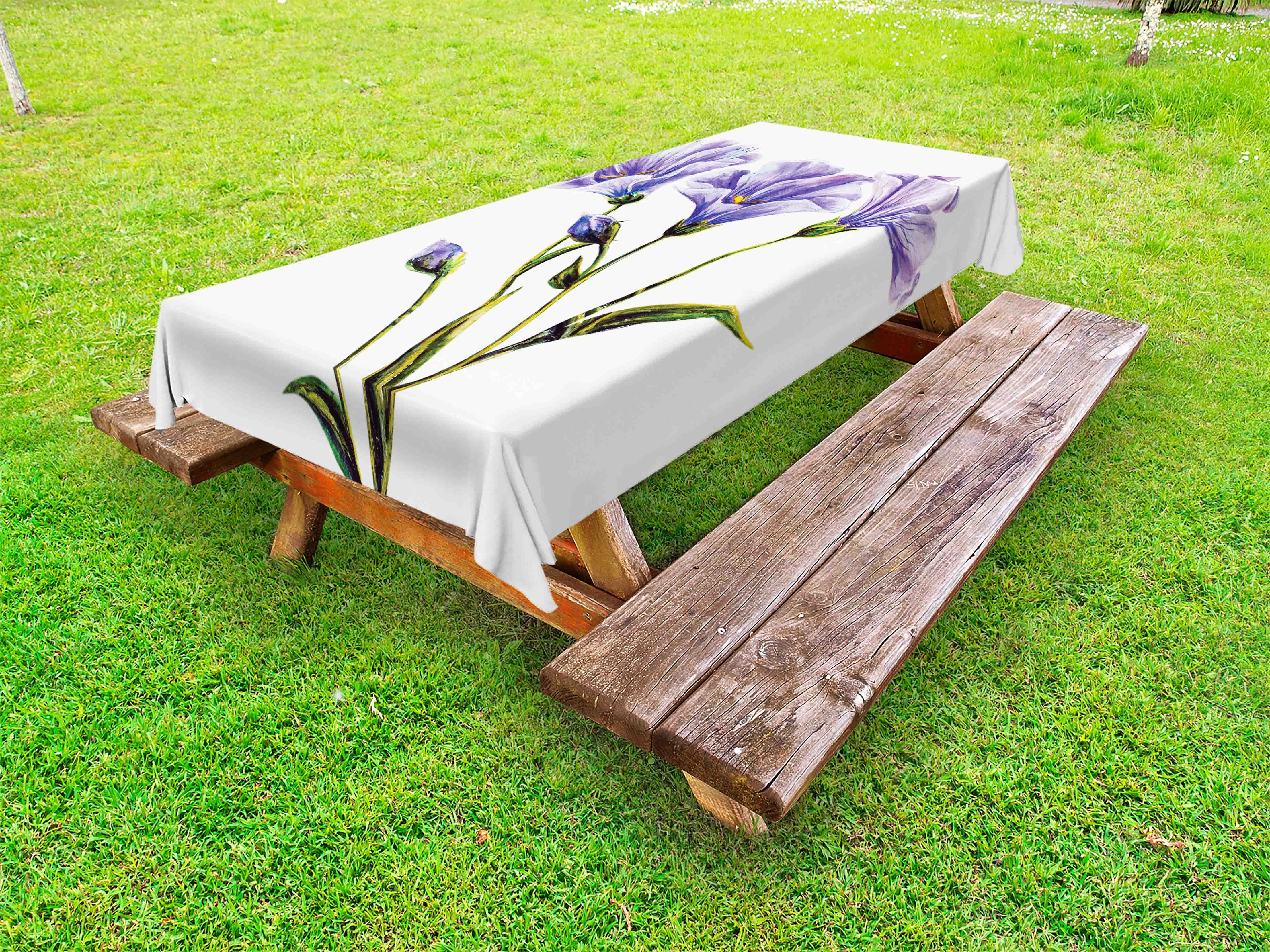 Watercolor Flower Outdoor Tablecloth, Wild Flowers Drawing of Romantic ...