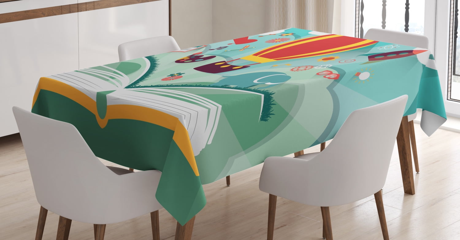 Ambesonne Airplane Tablecloth Rectangular Table Cover, Open Book ...