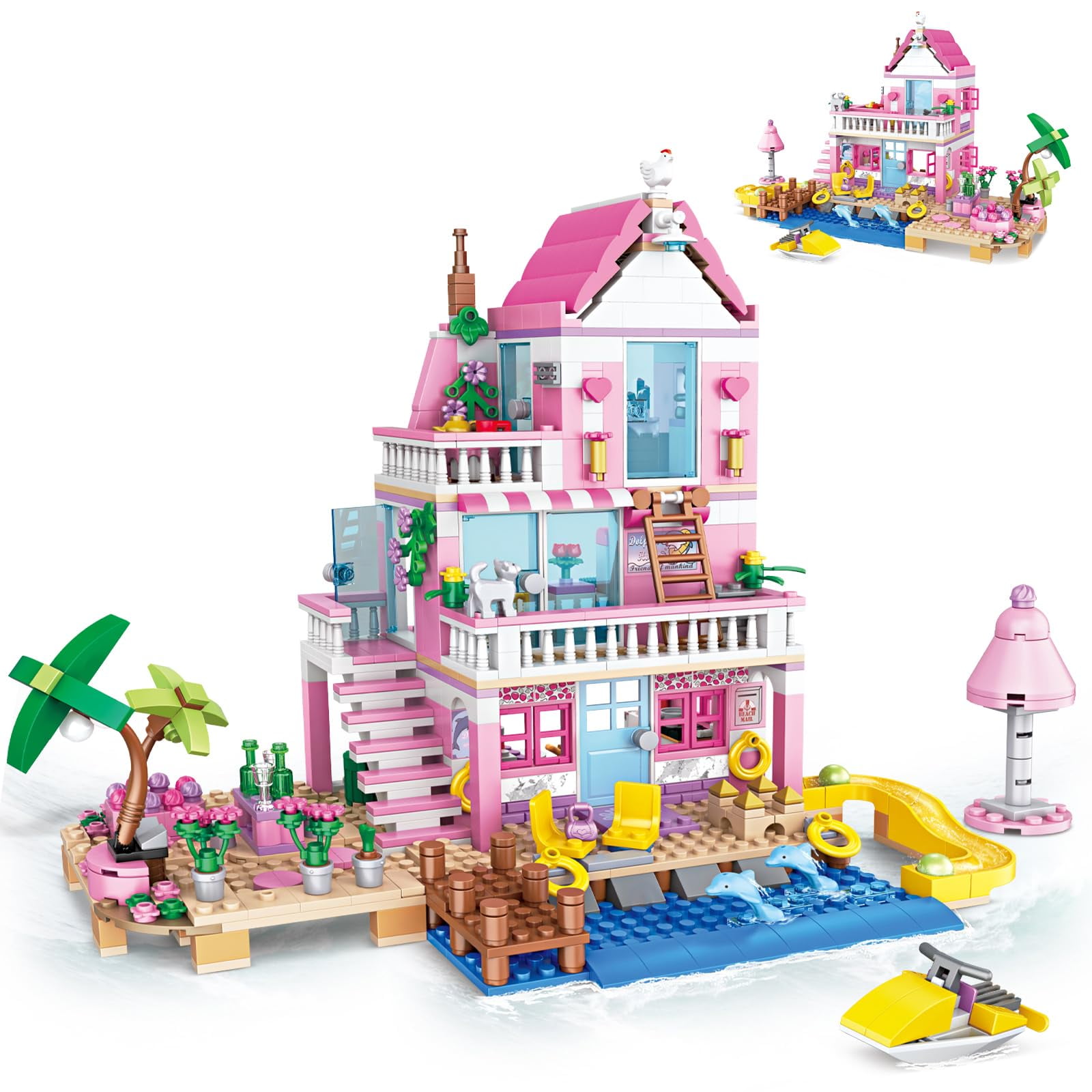 Click here for Hsanhe Pink Girls Seaside Beach Villa Friends Buil... prices
