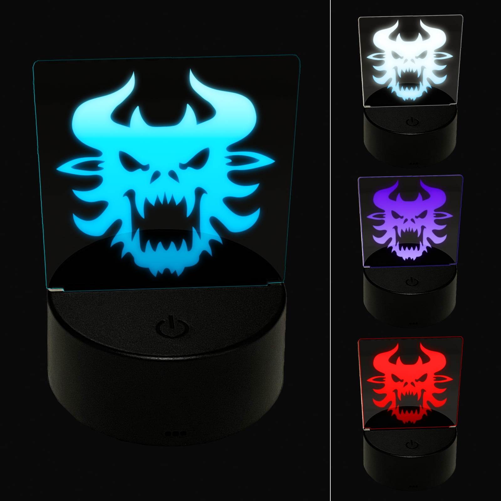 Horned Monster Demon Head LED Night Light Sign 3D Illusion Desk ...