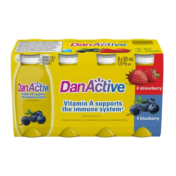 DanActive Yogurt Drink, Strawberry/Blueberry Flavour, 93ml (Pack of 8 ...