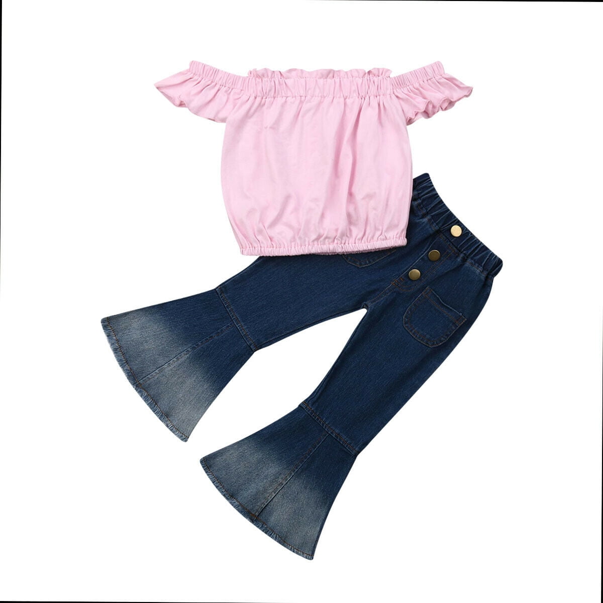 Toddler Baby Girl Clothes Off Shoulder Tube Top Shirt Bell Bottom Flare ...