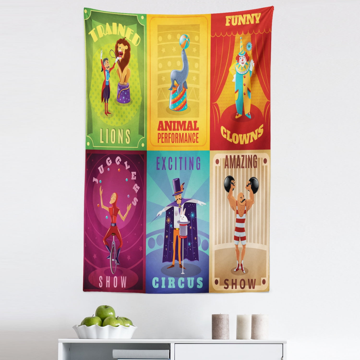 Colorful Tapestry, Carnival Time Fun Clown Balloons Ice Cream Cart ...