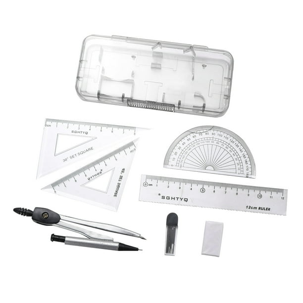Compasses Set Geometry Drawing Tool with Protractor Divider Ruler ...