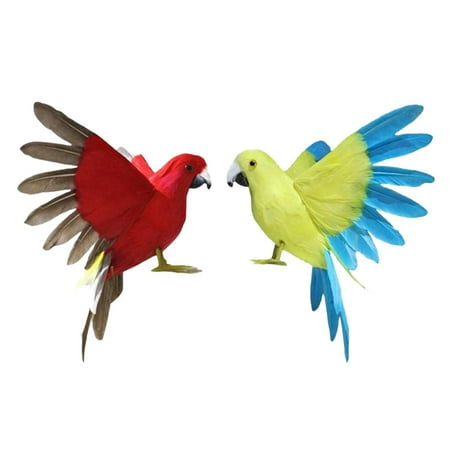 2Pieces Lifelike Parrot Statue Bird Sculpture Animal Model Parrot ...