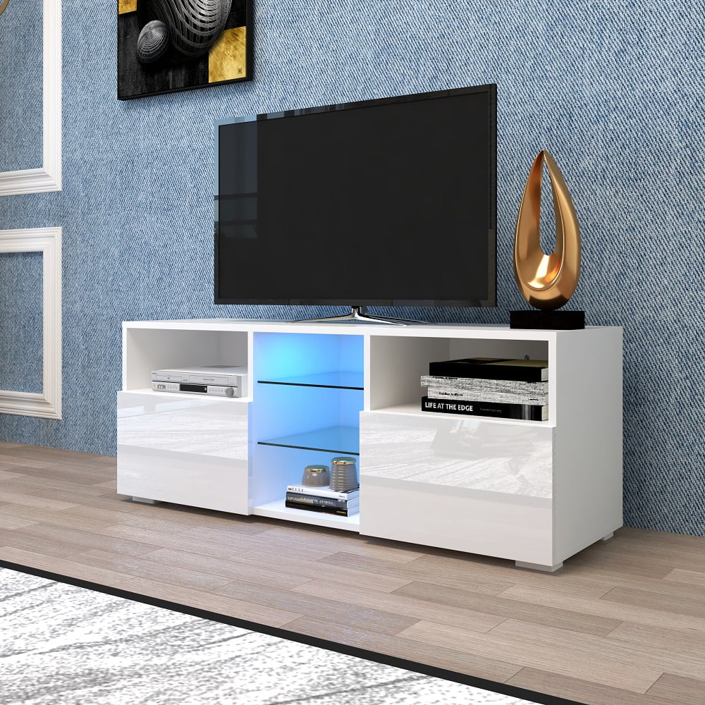White TV Console SEGMART Modern TV Stand Table With 12 Colors LED white-tv-console-segmart-modern-tv-stand-table-with-12-colors-led