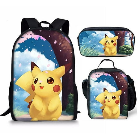Pikachu Pokemon School Bag Cartoon Animation Student Backpack/pen Bag ...