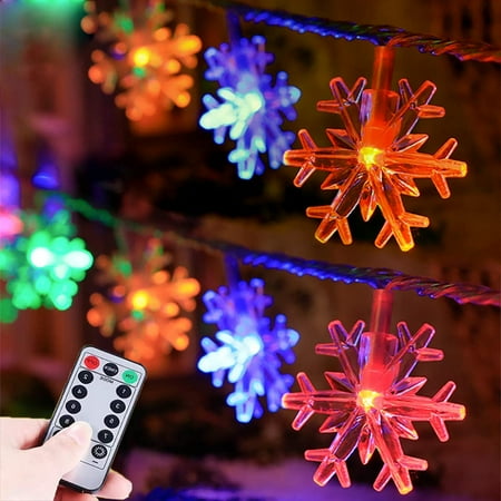 Lumsworld 25Ft 50 LED Snowflake Christmas Lights Battery Operated ...