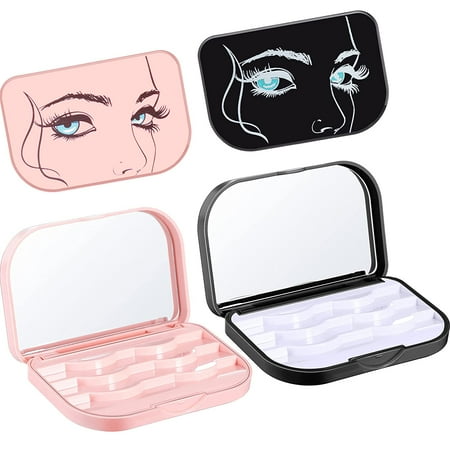 2 Pieces False Eyelash Holder Storage Case with Makeup Mirror, 3 Tier ...