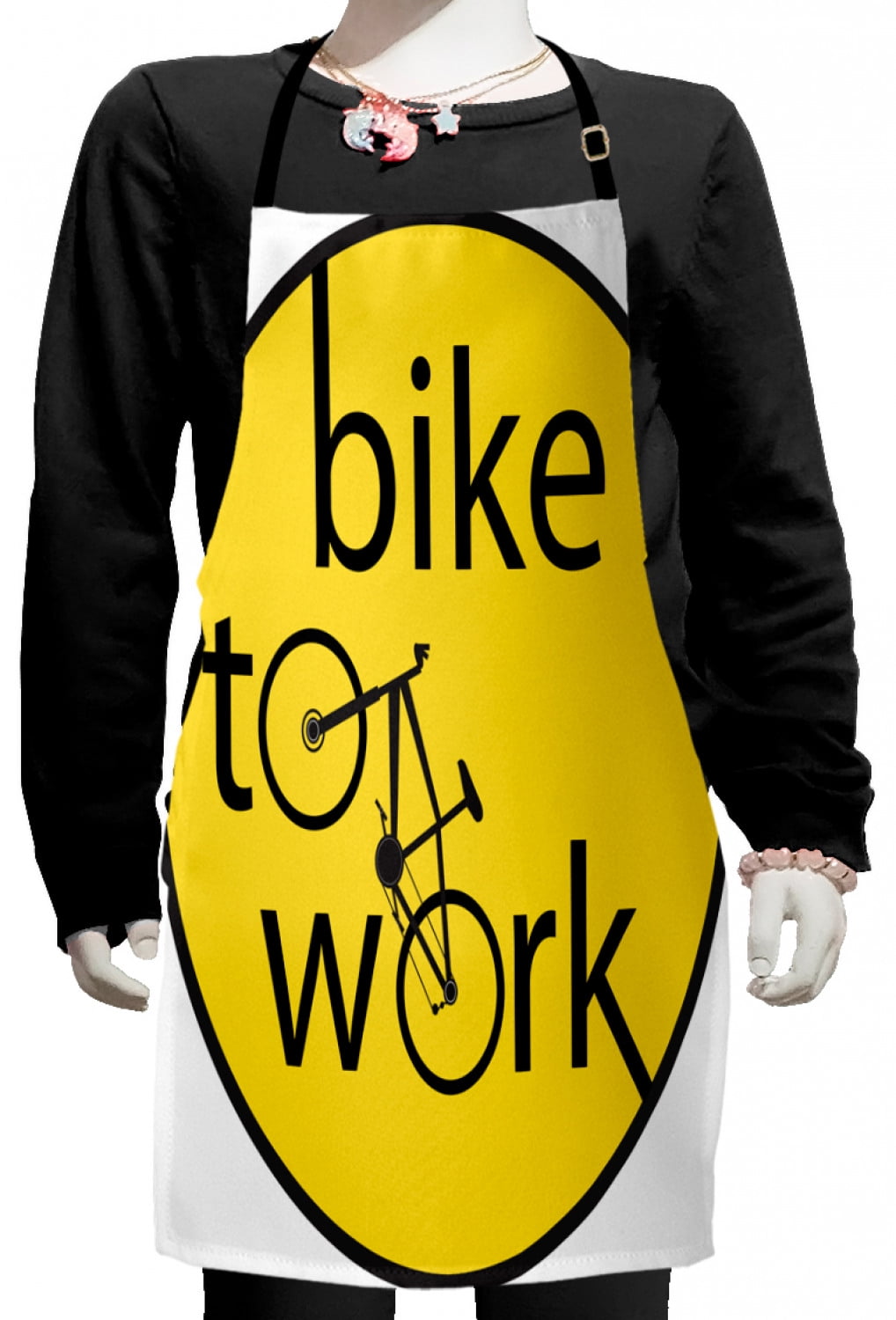 Yellow Kids Apron, Healthy Life Theme Illustration of Bike to Work ...