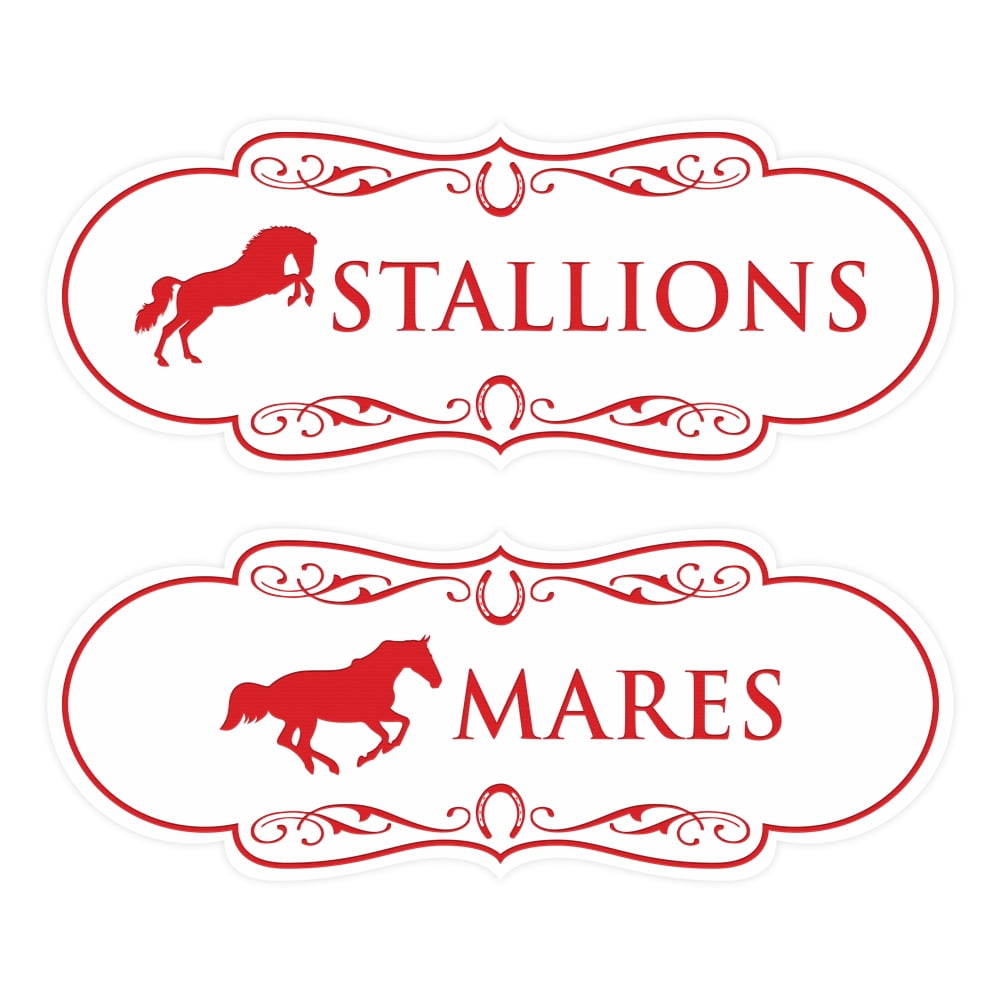 Designer Stallions and Mares, Restroom Signs, Set of 2 (White/Red ...